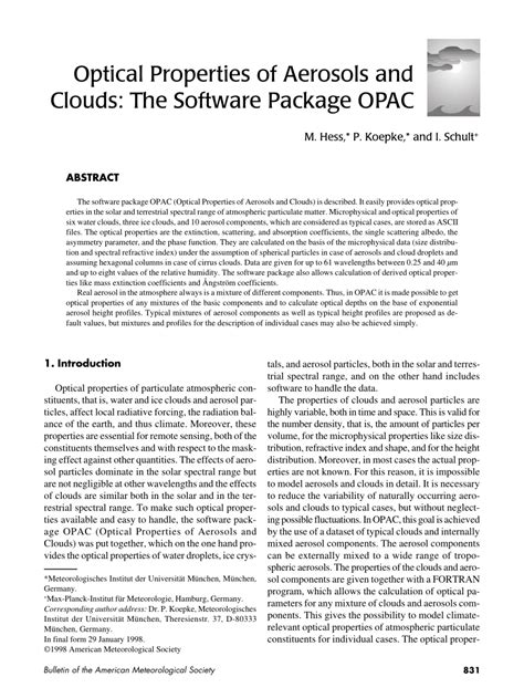 Pdf Optical Properties Of Aerosols And Clouds The Software Package Opac