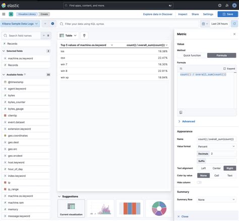 which version of kibana do we find formula tab for metrics