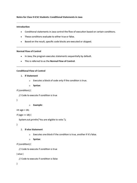 Class 9 Icse Conditional Statements In Java Pdf Control Flow Computer Programming