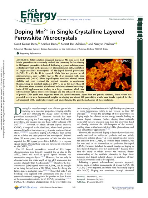 Dutta Et Al 2018 Doping Mn2 In Single Crystalline Layered Perovskite Microcrystals Pdf X Ray