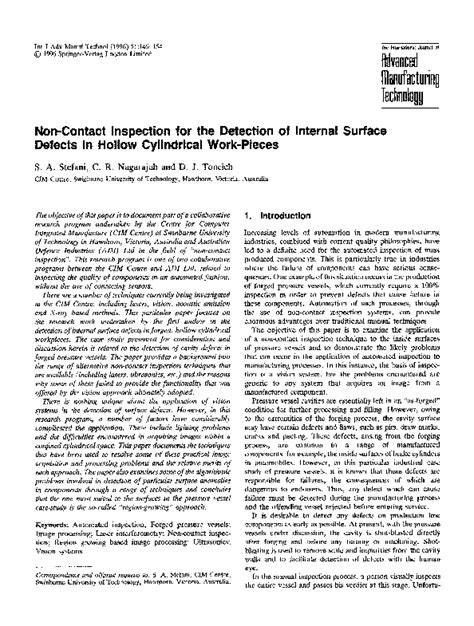 Pdf Non Contact Inspection For The Detection Of Internal Surface Defects In Hollow Cylindrical