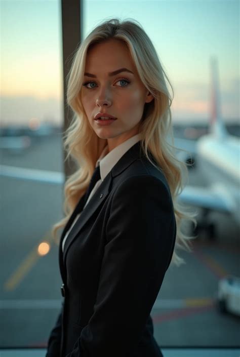 백인 여성 、20대 초반、매우 아름다운 얼굴、승무원、전신 사진15、성냥、화장을 하다、황금빛 머리카락、파란 눈 Seaart Ai