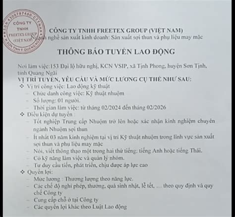 THÔNG BÁO TUYỂN DỤNG NGƯỜI LAO ĐỘNG VIỆT NAM VÀO VỊ TRÍ CÔNG VIỆC DỰ KIẾN TUYỂN NGƯỜI LAO ĐỘNG