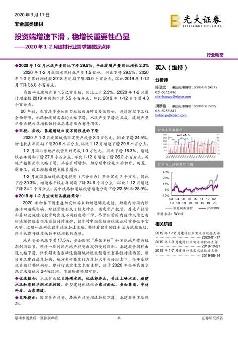 2020年1 2月建材行业需求端数据点评：投资端增速下滑，稳增长重要性凸显