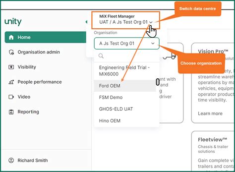Switch Environment Or Organization In Unity Powerfleet Knowledge