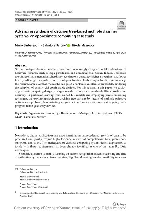 Pdf Advancing Synthesis Of Decision Tree Based Multiple Classifier