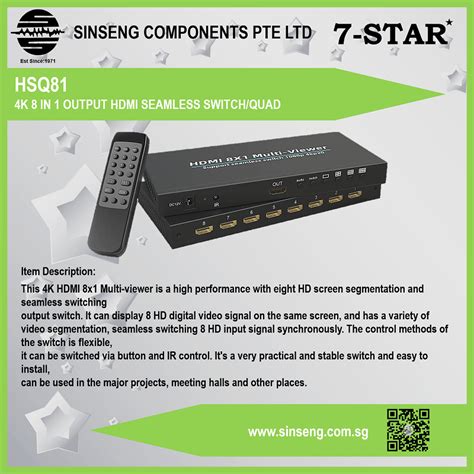 K IN OUTPUT HDMI SEAMLESS Switcher SWITCH QUAD Splitter Model No HSQ BY STAR
