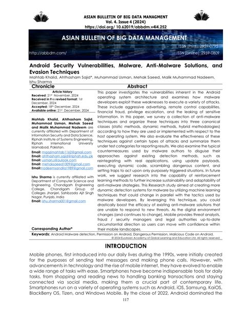 Pdf Android Security Vulnerabilities Malware Anti Malware Solutions And Evasion Techniques