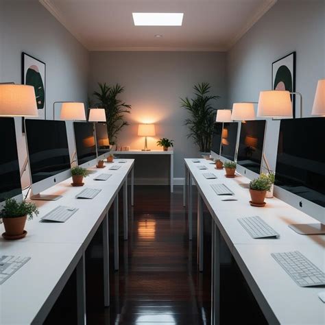 Sleek And Modern Workspace With Multiple Monitors Premium Ai Generated Image