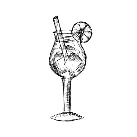 Premium Vector Sketch Glass Hand Drawn Black And White Cocktail Sketch