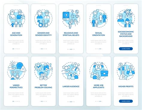 Diversity And Inclusion Blue Onboarding Mobile App Screen Set
