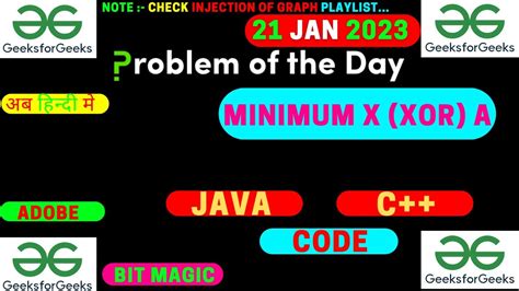 Minimum X Xor A Adobe Bit Magic Gfg Potd Java Code C Code Hindi By Vivek