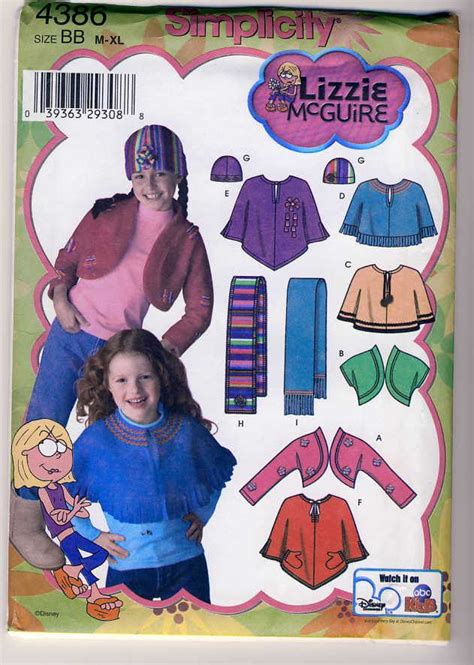 Simplicity 4386 Girls Fleece Shrug Capelet Scarf And Hat Sewing Pattern Lizzie Mcguire Choose