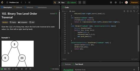 🌟day 87100🌟 Today I Tackled The Problem Binary Tree Level Order
