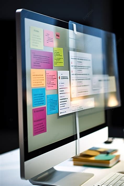 컴퓨터 모니터에 스티커 메모가 표시되고 있습니다 배경 배경 화면 및 일러스트 무료 다운로드 Pngtree