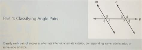 Solved M N Part 1 Classifying Angle Pairsp Classify Each Pair Of