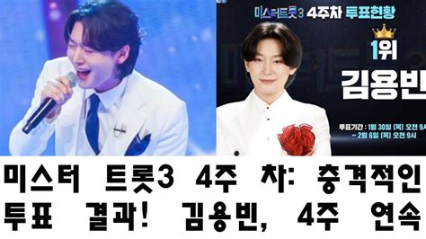 미스터 트롯3 4주 차 충격적인 투표 결과 김용빈 4주 연속 강력한 우승 후보 유지 하지만 큰 반전이 온다 Youtube