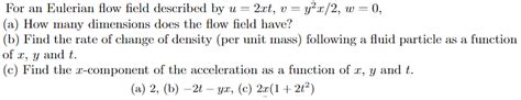 solved for an eulerian flow field described by u 2nt v