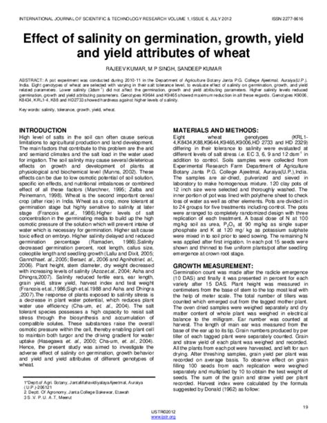 Pdf Effect Of Salinity On Germination Growth Yield And Yield Attributes Of Wheat