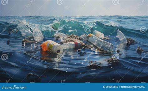 Small Plastic Garbage Floats On The Waves Of The Ocean Stock Image