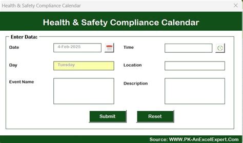 Health And Safety Compliance Calendar In Excel Pk An Excel Expert