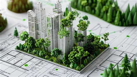 Sustainable Urban Planning Architectural Blueprint With Green