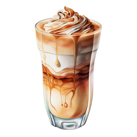 Premium Ai Image Watercolour Latte Coffee Cocktail With Whipped Cream