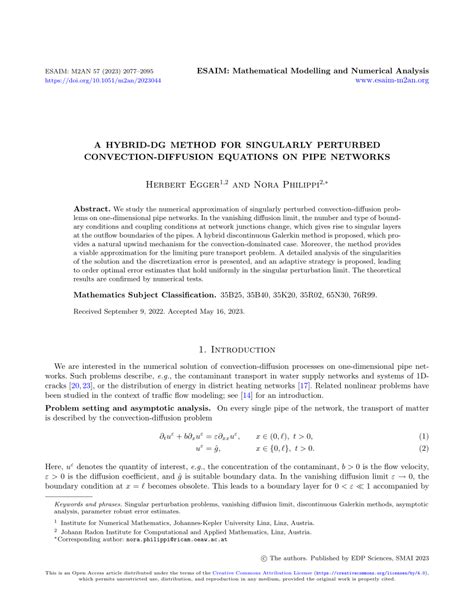 Pdf A Hybrid Dg Method For Singularly Perturbed Convection Diffusion Equations On Pipe Networks