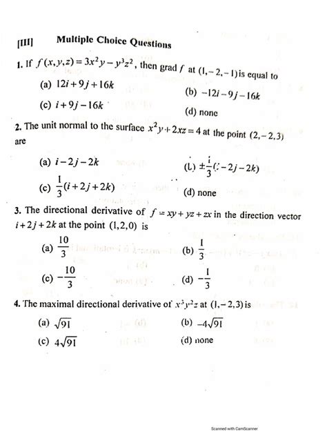 Mcq On Grad Div Curl Pdf
