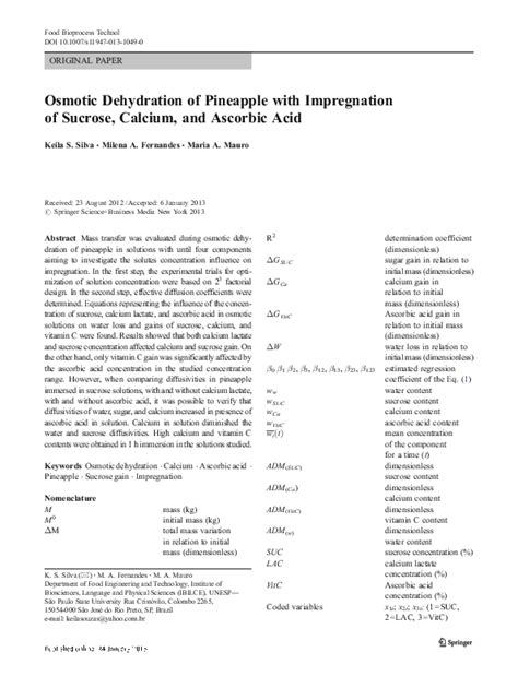 Pdf Osmotic Dehydration Of Pineapple With Impregnation Of Sucrose