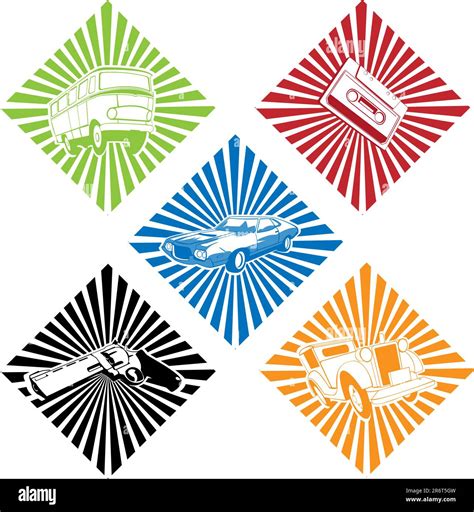 vector collection of different objects with sunburst background stock vector image and art alamy