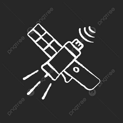 White Chalk Icon Of A Communication Satellite On A Dark Backdrop Vector System Line Board Png