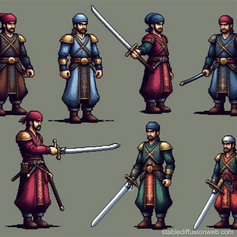 Pixel Art Ottoman Swordsman Stable Diffusion Online