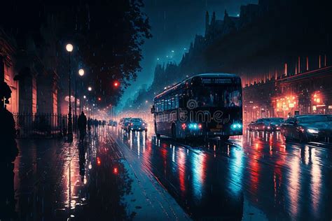 цифровая иллюстрация дождливого города Иллюстрация штока иллюстрации насчитывающей тип