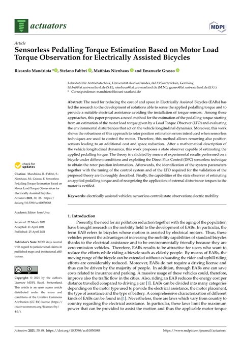 Pdf Sensorless Pedalling Torque Estimation Based On Motor Load Torque Observation For