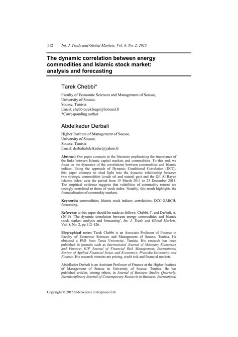 Pdf The Dynamic Correlation Between Energy Commodities And Islamic Stock Market Analysis And