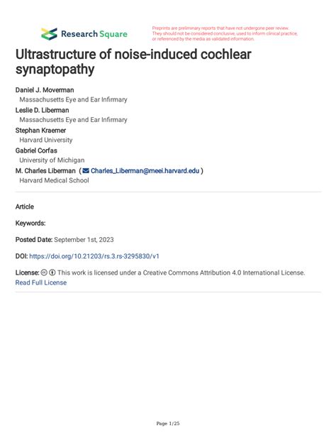 Pdf Ultrastructure Of Noise Induced Cochlear Synaptopathy