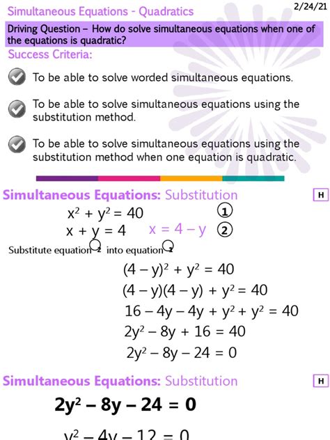 Solving Simultaneous Equations Involving Quadratics A Guide To Substitution And Graphical