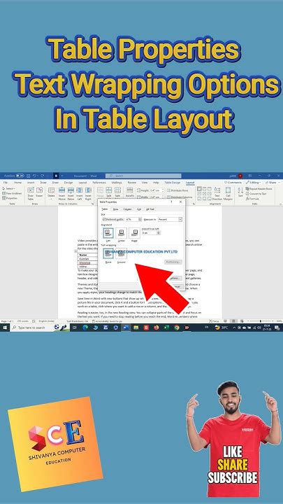 Ms Word Mein Table Properties Mein Text Wrapping Microsoft Textwrapping Tableproperties