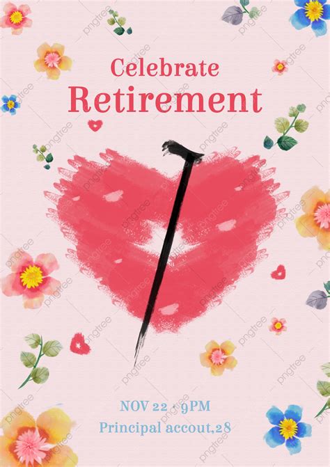 การ์ดเกษียณอายุดอกไม้สีน้ำ เทมเพลตดาวน์โหลดฟรีบน Pngtree