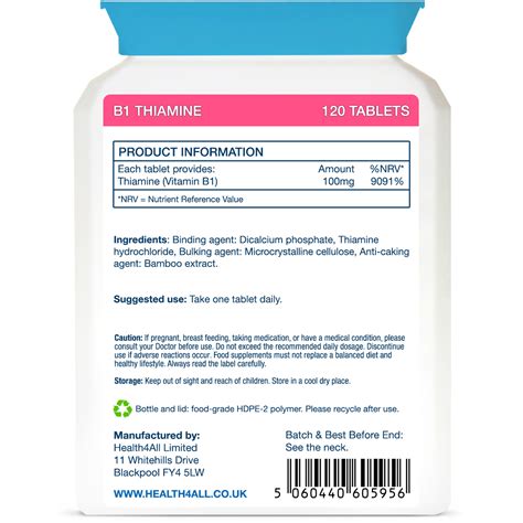Vitamin B1 Thiamine 100mg Tablets Health4all
