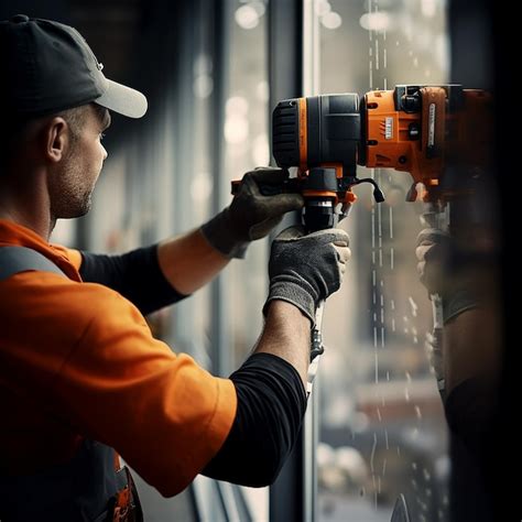 Premium Photo Construction Worker Using Drill While Installing Wall