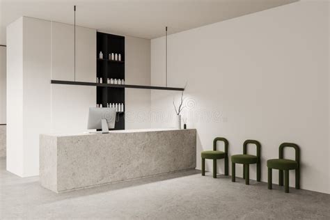 Beige Barbershop Interior With Reception Desk Pc Computer And Client Service Stock Illustration