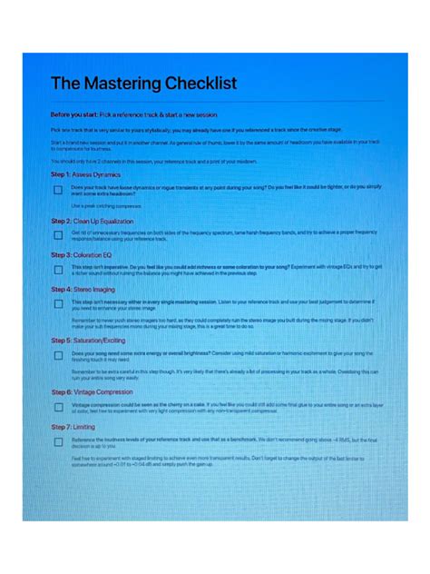 The Mastering Checklist Pdf