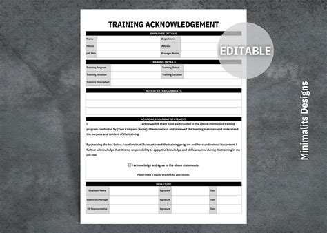 Training Acknowledgement Form Printable Training Templates Hr