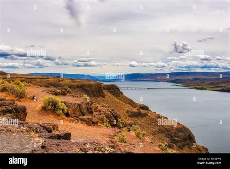 Columbia River Gorge Landscape Under Cloudy Skies Near Tri Cities In