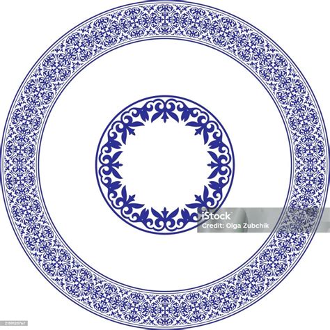 벡터 블루 민족 아시아 국가 라운드 프레임 와 중앙에 패턴 와 아시아 대초원 카자흐스탄 키르기스 칼미크 몽골 부랴트 투르크멘의 유목민의 아시아 민족 장식 Round One에