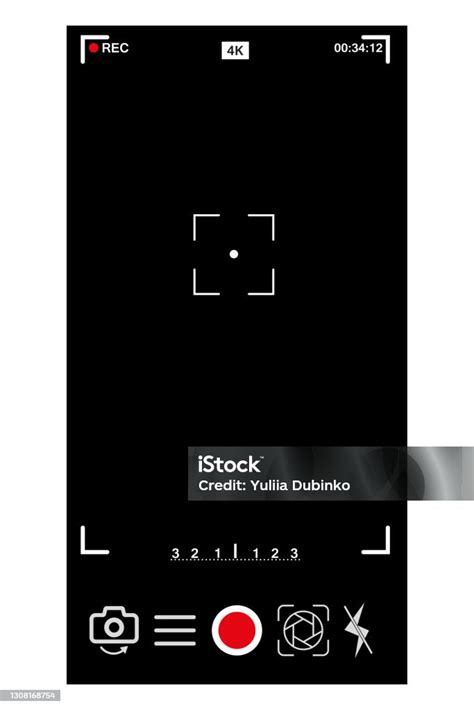 스마트 폰 카메라 인터페이스 모바일 응용 프로그램의 비디오 및 사진 녹화 화면에 전화를 표시하는 응용 프로그램 검은 화면의 뷰 파인더 인터페이스 버튼 벡터 가정용 캠코더에