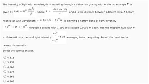 Solved The Intensity Of Light With Wavelength Lambda Chegg Com