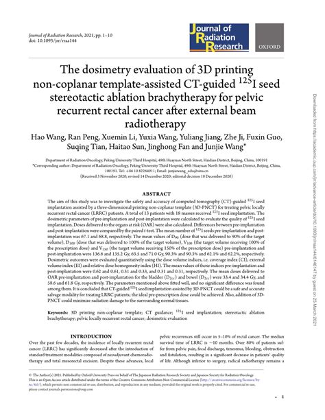 Pdf The Dosimetry Evaluation Of 3d Printing Non Coplanar Template Assisted Ct Guided 125i Seed